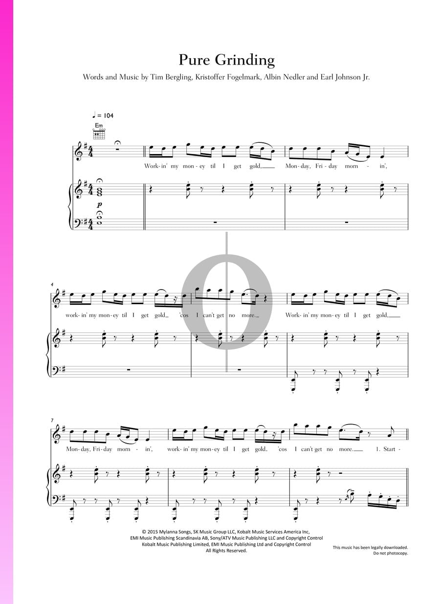 Pure Grinding (Avicii) Piano Sheet Music - OKTAV