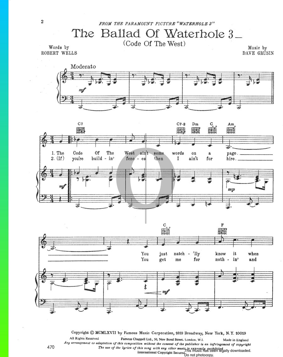 The Ballad of Waterhole 3 (Code Of The West) Piano Sheet Music from ...