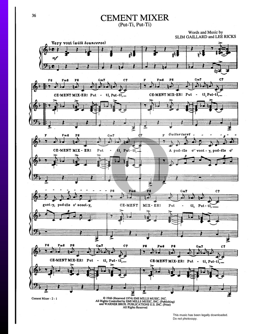Cement Mixer (Put-Ti, Put-Ti) (Alvino Rey) Piano Sheet Music - OKTAV