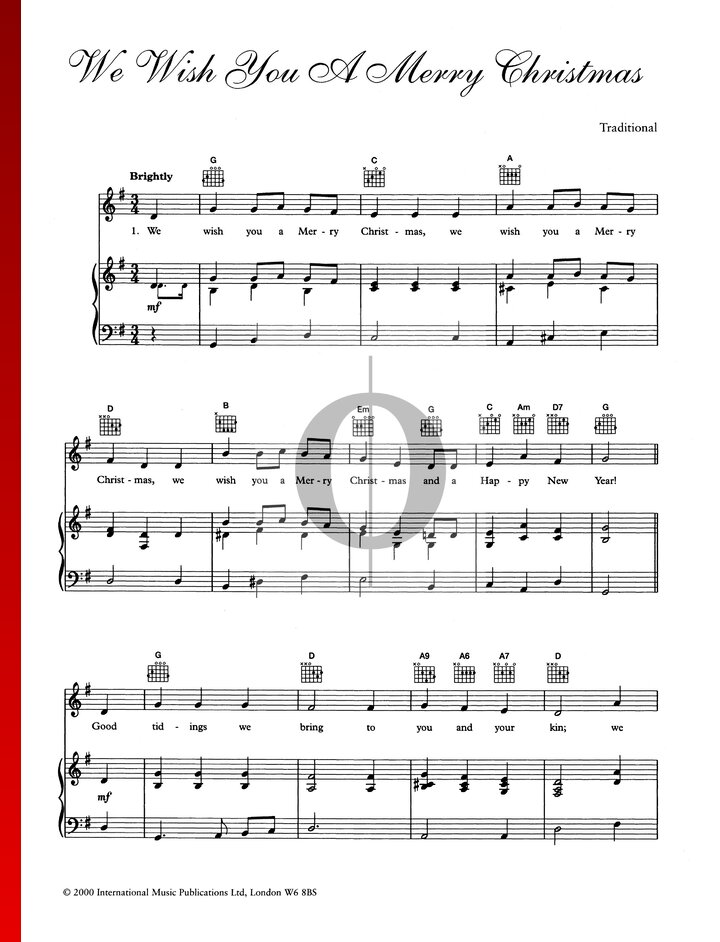 We Wish You A Merry Christmas Sheet Music (Piano, Voice, Guitar) - OKTAV