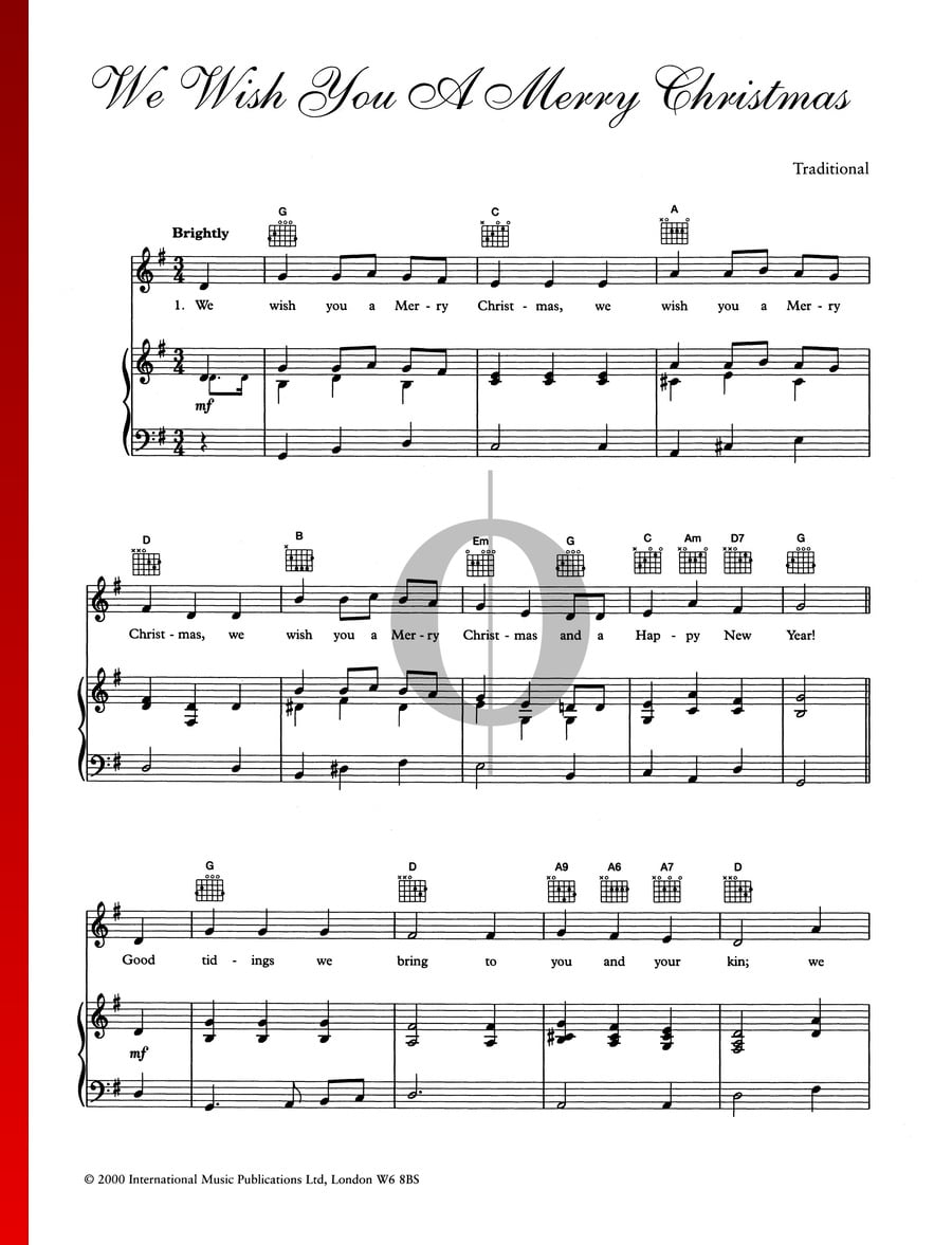 We Wish You A Merry Christmas Sheet Music (Piano, Voice, Guitar) - OKTAV