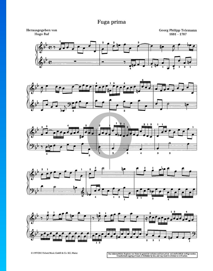 Fugue In G Minor No 1 Twv 30 21 Georg Philipp Telemann Piano Sheet