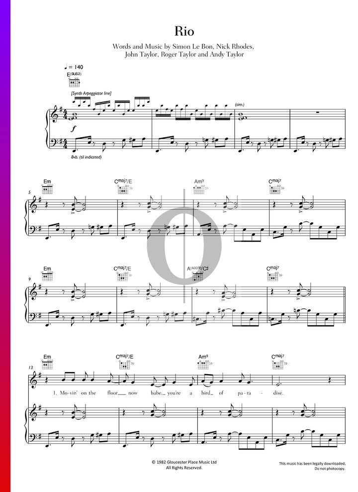 Rio (Duran Duran) Piano Sheet Music - OKTAV