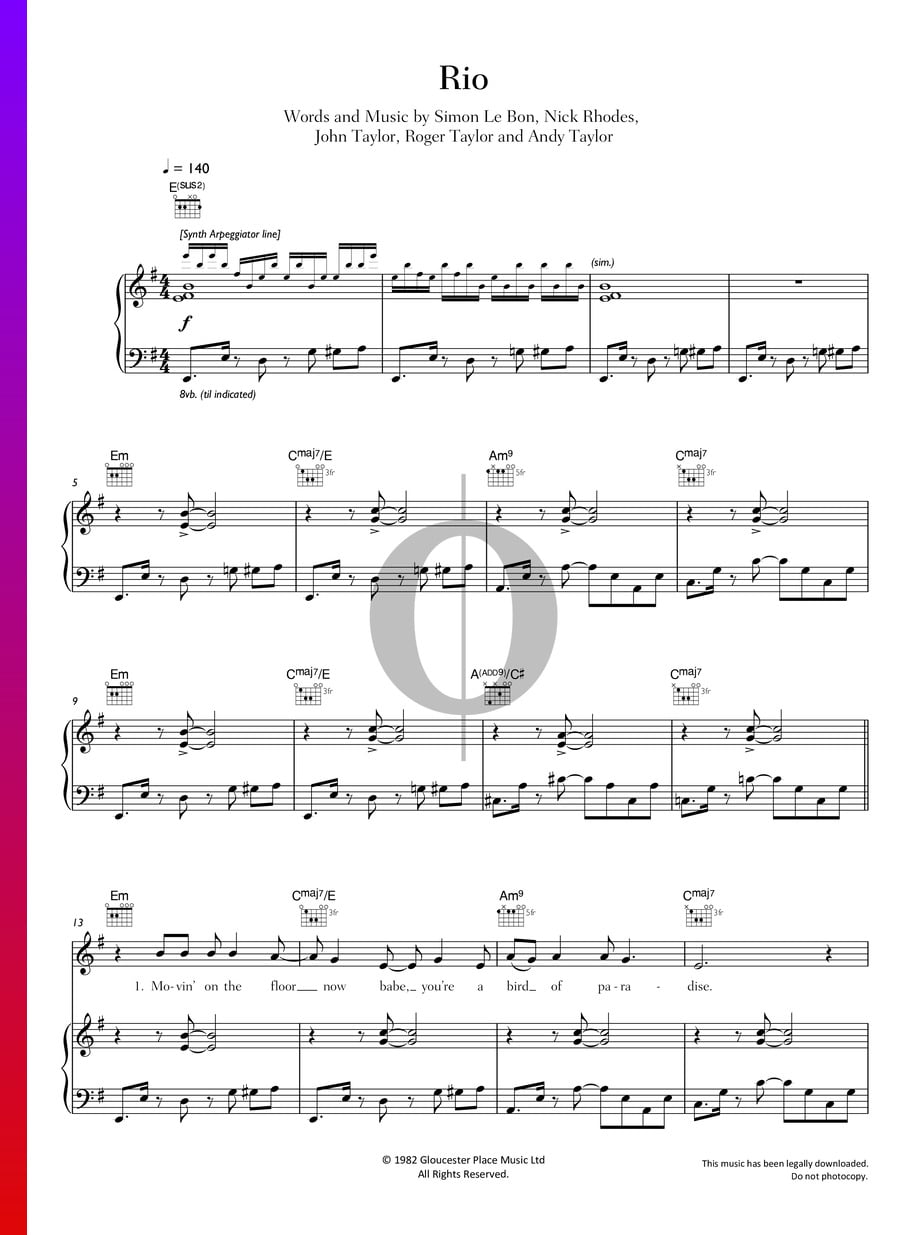 Rio (Duran Duran) Piano Sheet Music - OKTAV