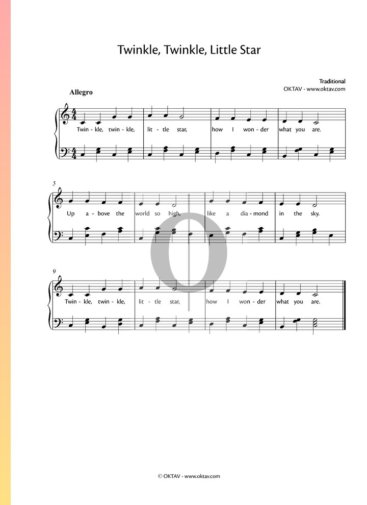 Twinkle, Twinkle, Little Star (Anonymous) Piano Sheet Music - OKTAV