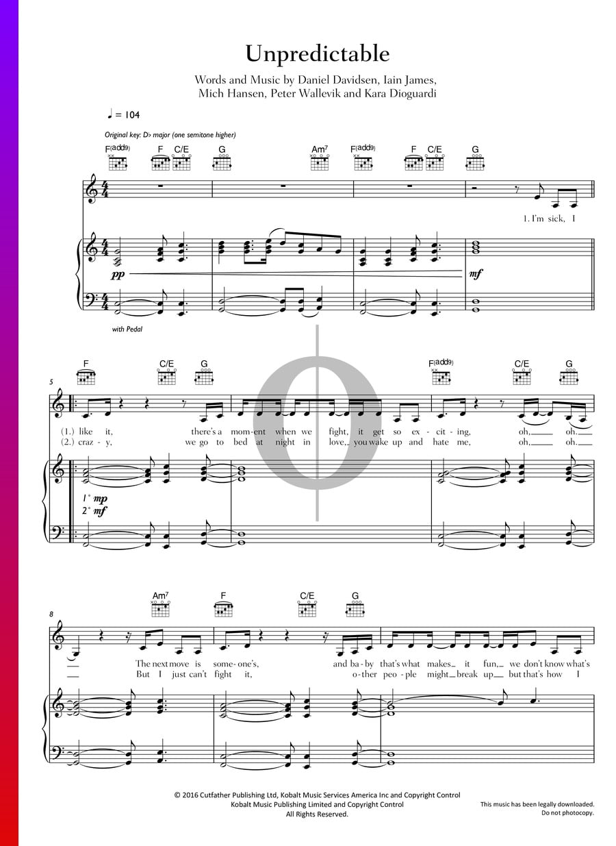 Unpredictable (Olly Murs, Louisa Johnson) Piano Sheet Music - OKTAV