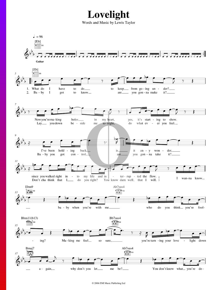 Lovelight (Lewis Taylor) Piano Sheet Music - OKTAV