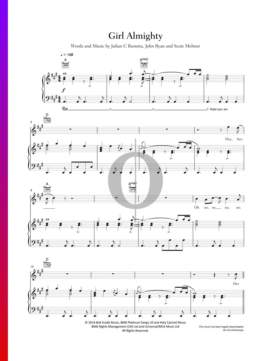 Girl Almighty (One Direction) Piano Sheet Music - OKTAV