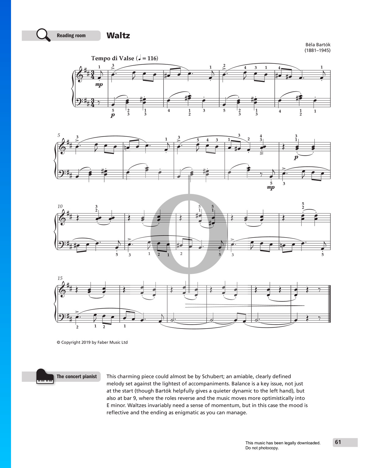 Walzer, Sz. 53 Nr. 18 Noten (Piano Solo) von Béla Bartók - OKTAV