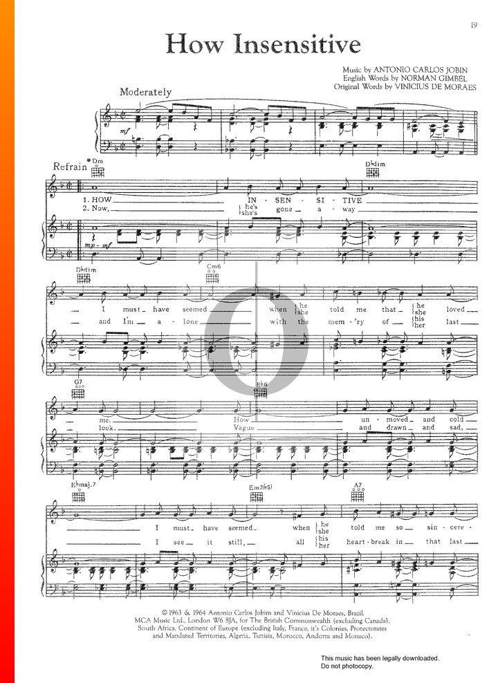 How Insensitive Spartito (Pianoforte, Voce, Chitarra) - Download PDF e ...