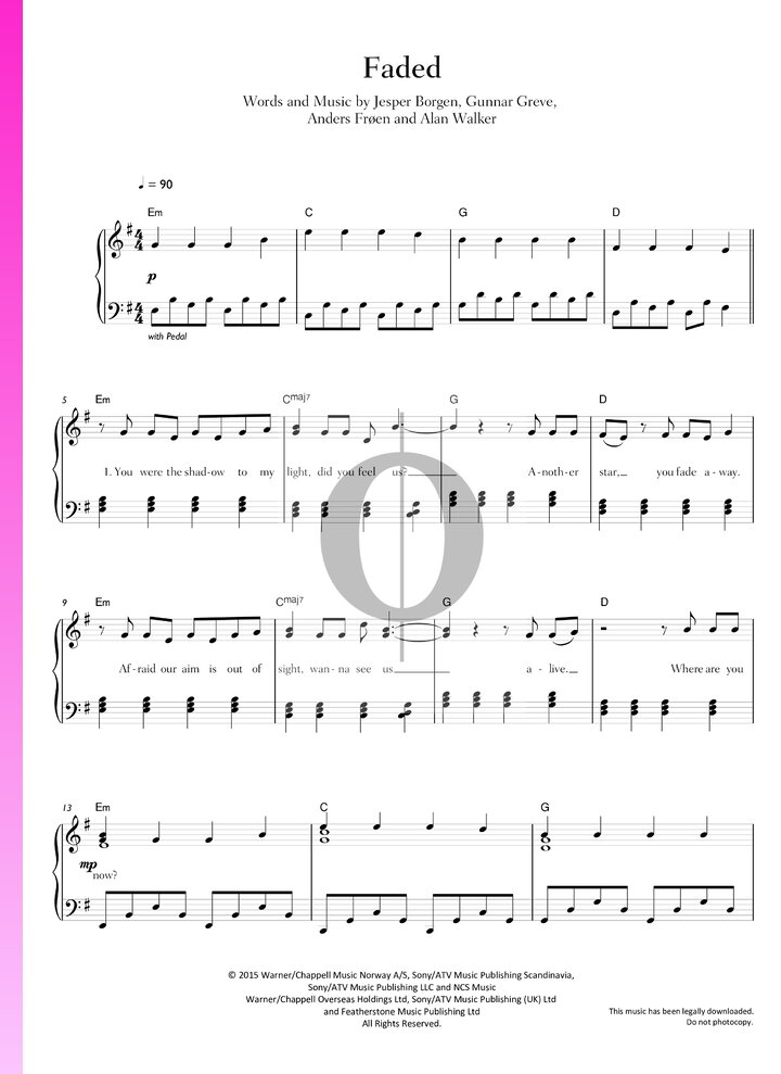 Faded (Alan Walker) Piano Sheet Music - OKTAV