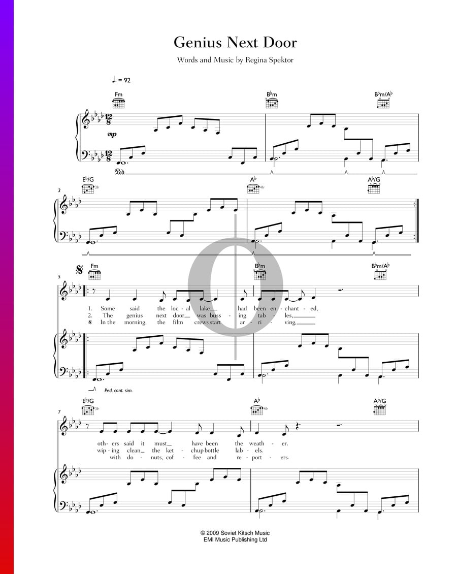 Genius Next Door Sheet Music (Piano, Voice, Guitar) - PDF Download ...