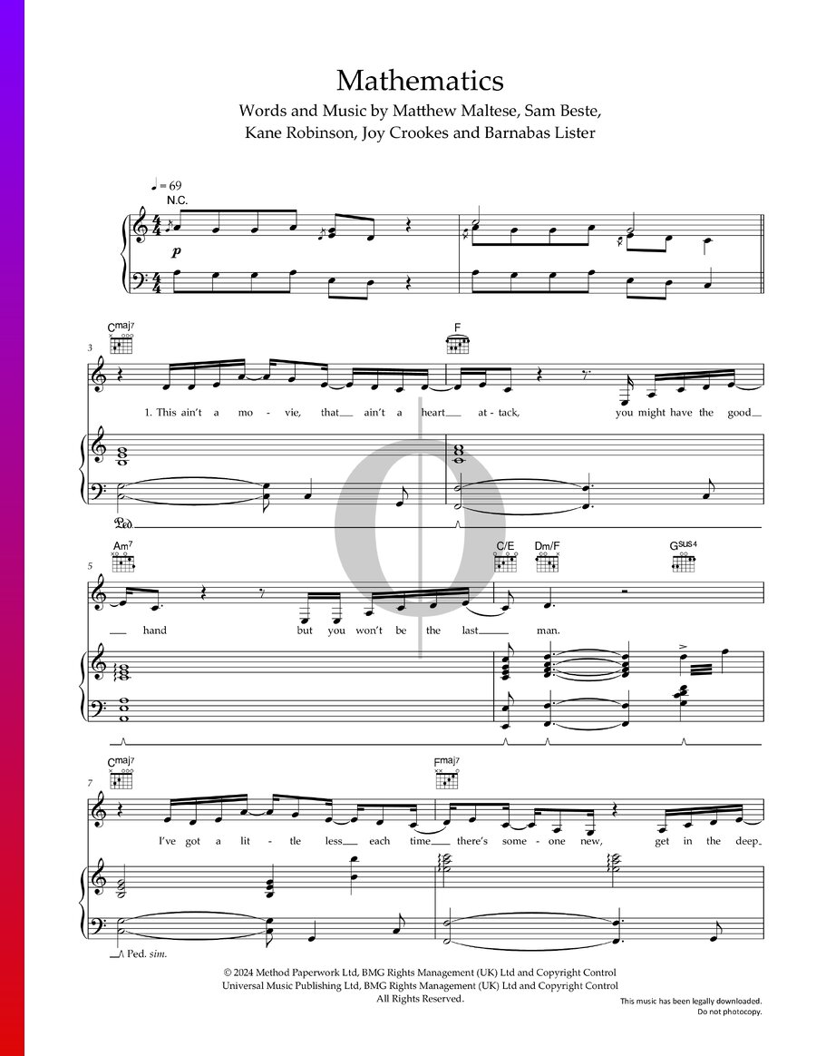 Mathematics (Joy Crookes) Piano Sheet Music - OKTAV