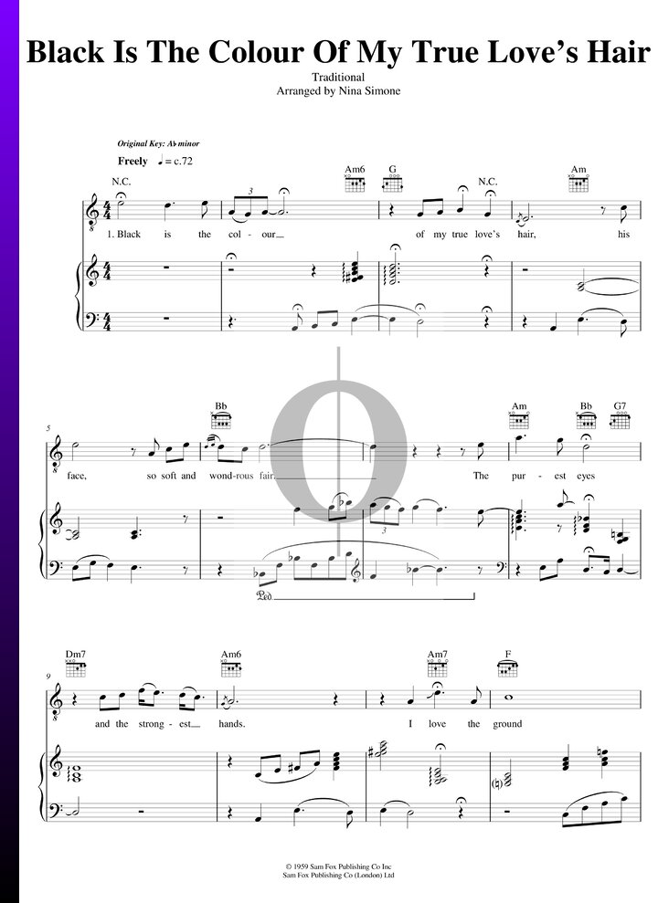 Black is The Colour Of My True Love's Hair (Nina Simone) Piano Sheet ...