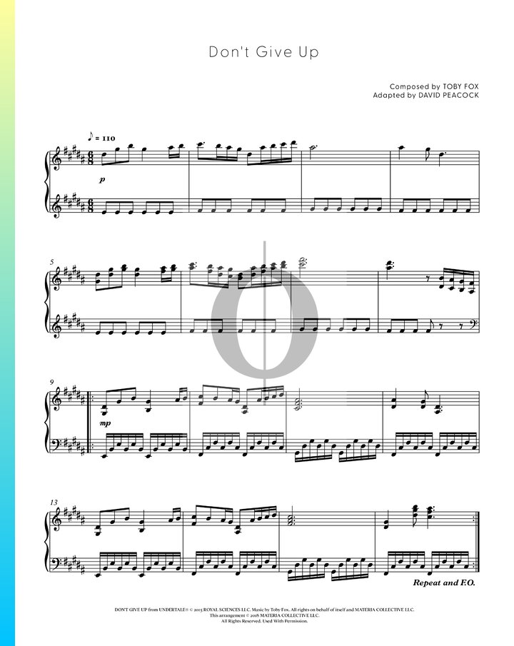 Don't Give Up (Toby Fox) Piano Sheet Music - OKTAV