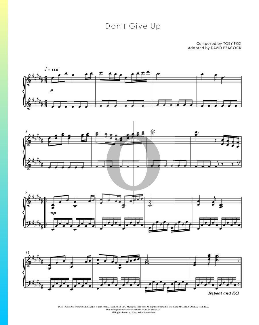 Don't Give Up (Toby Fox) Piano Sheet Music - OKTAV