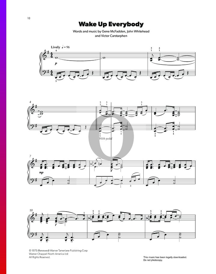 Wake Up Everybody (Harold Melvin & the Blue Notes) Piano Sheet Music ...