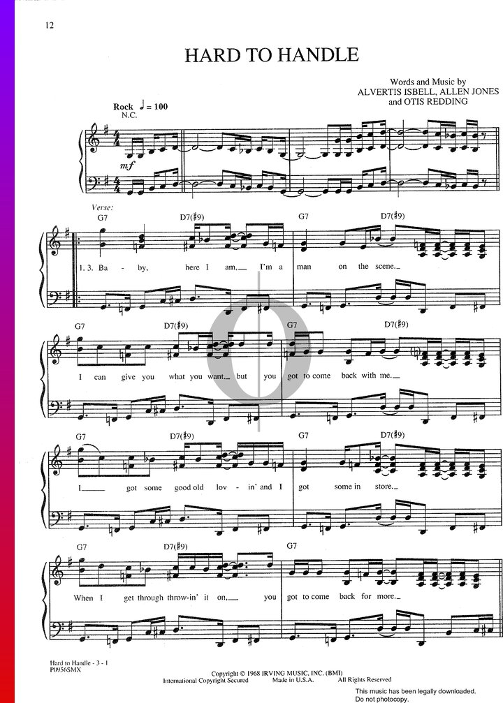 Hard To Handle (Otis Redding, The Black Crowes) Piano Sheet Music - OKTAV