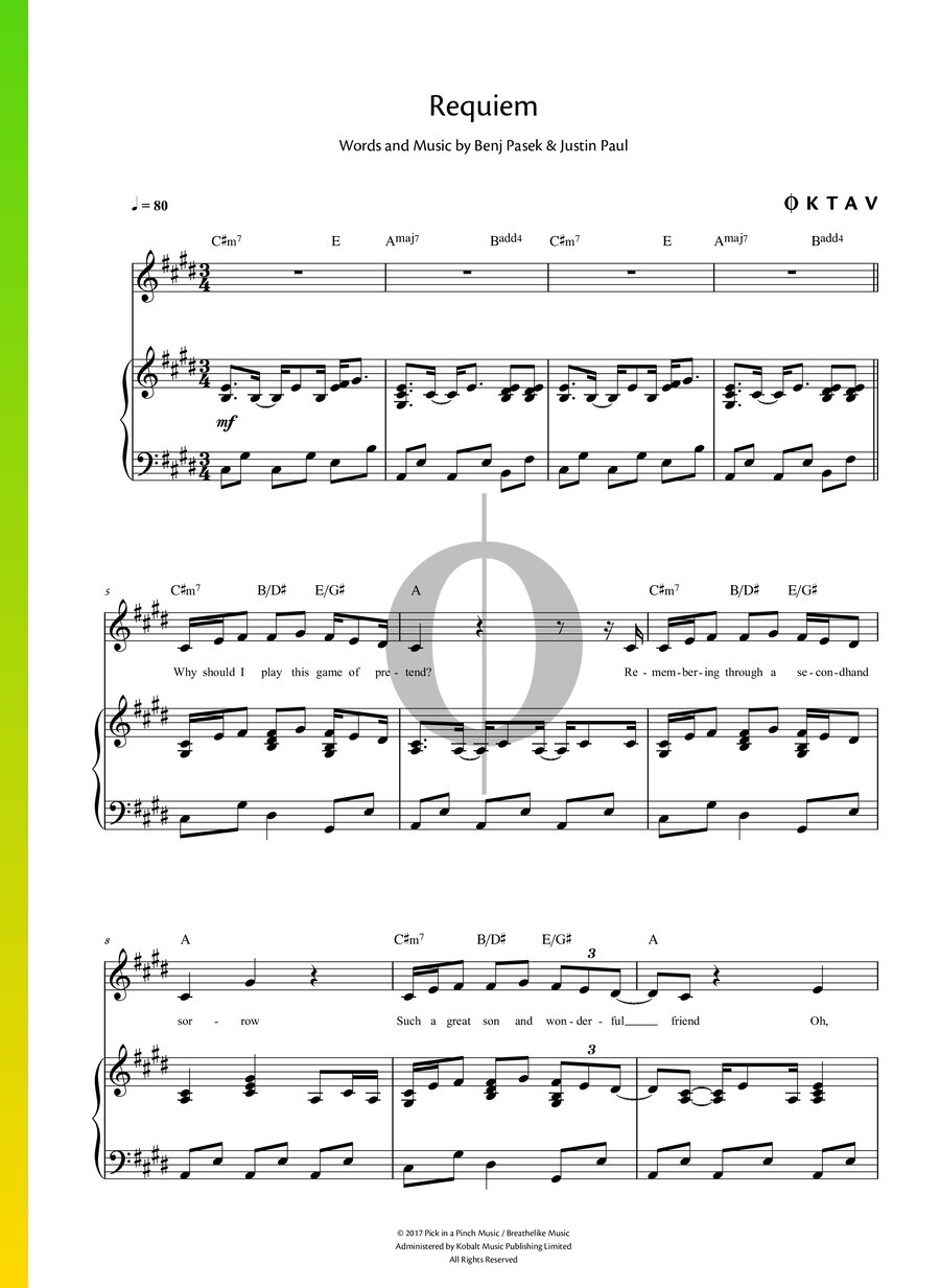 Requiem (Benj Pasek, Justin Paul) Piano Sheet Music - OKTAV