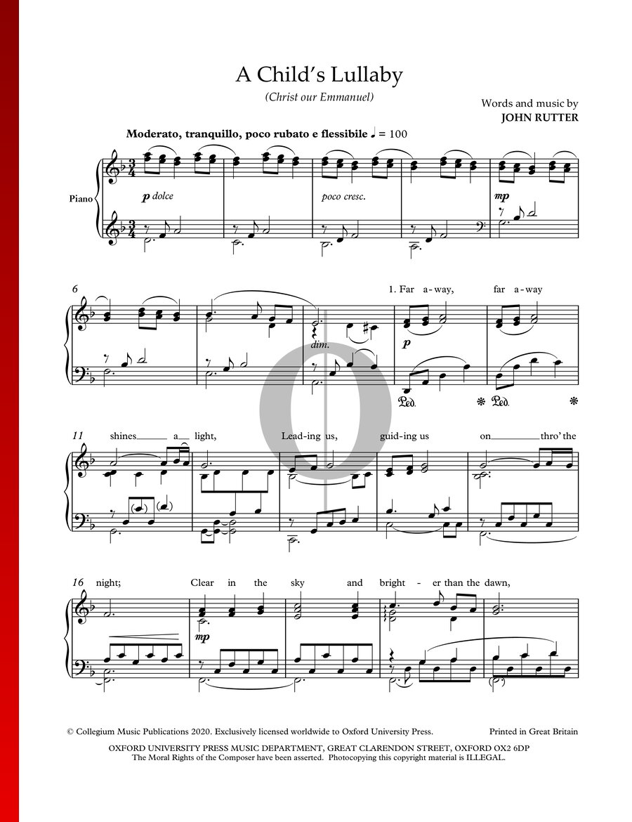 A Child's Lullaby (John Rutter) Piano Sheet Music - OKTAV