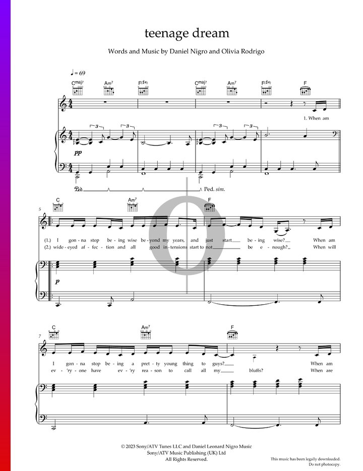 Teenage Dream (Olivia Rodrigo) Piano Sheet Music - OKTAV