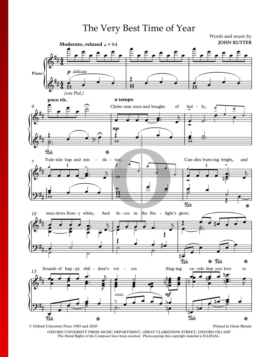 The Very Best Time of Year (John Rutter) Piano Sheet Music - OKTAV