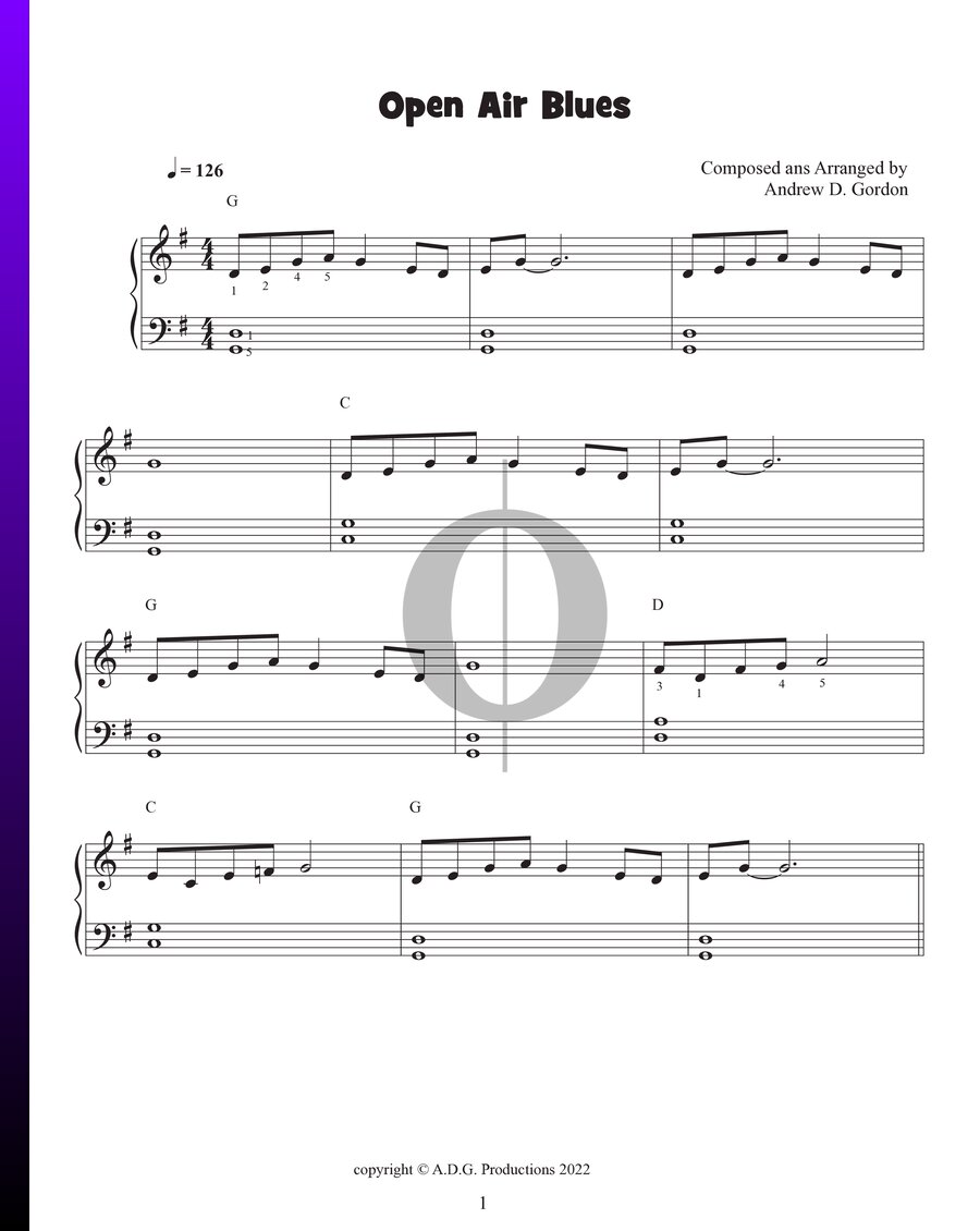 Open Air Blues (Andrew D. Gordon) Piano Sheet Music - OKTAV
