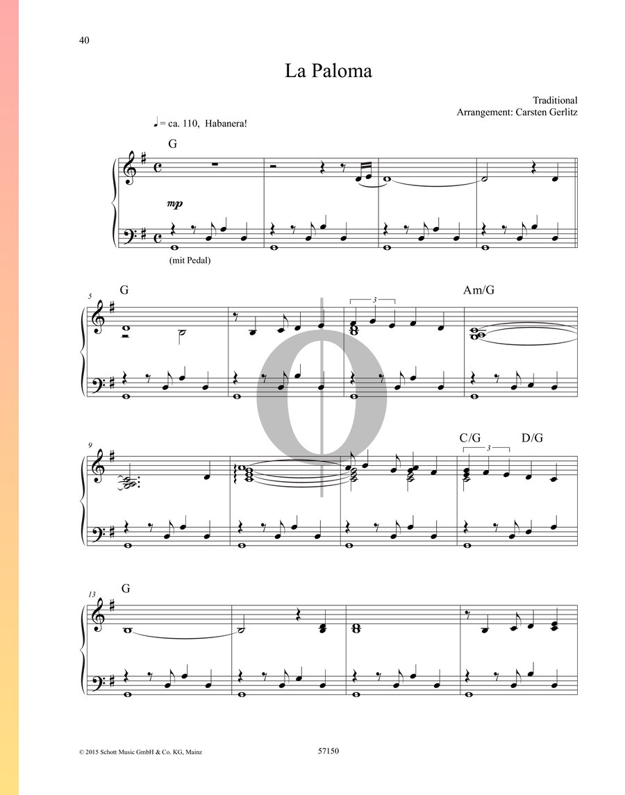 La Paloma Anonymous Piano Sheet Music Oktav