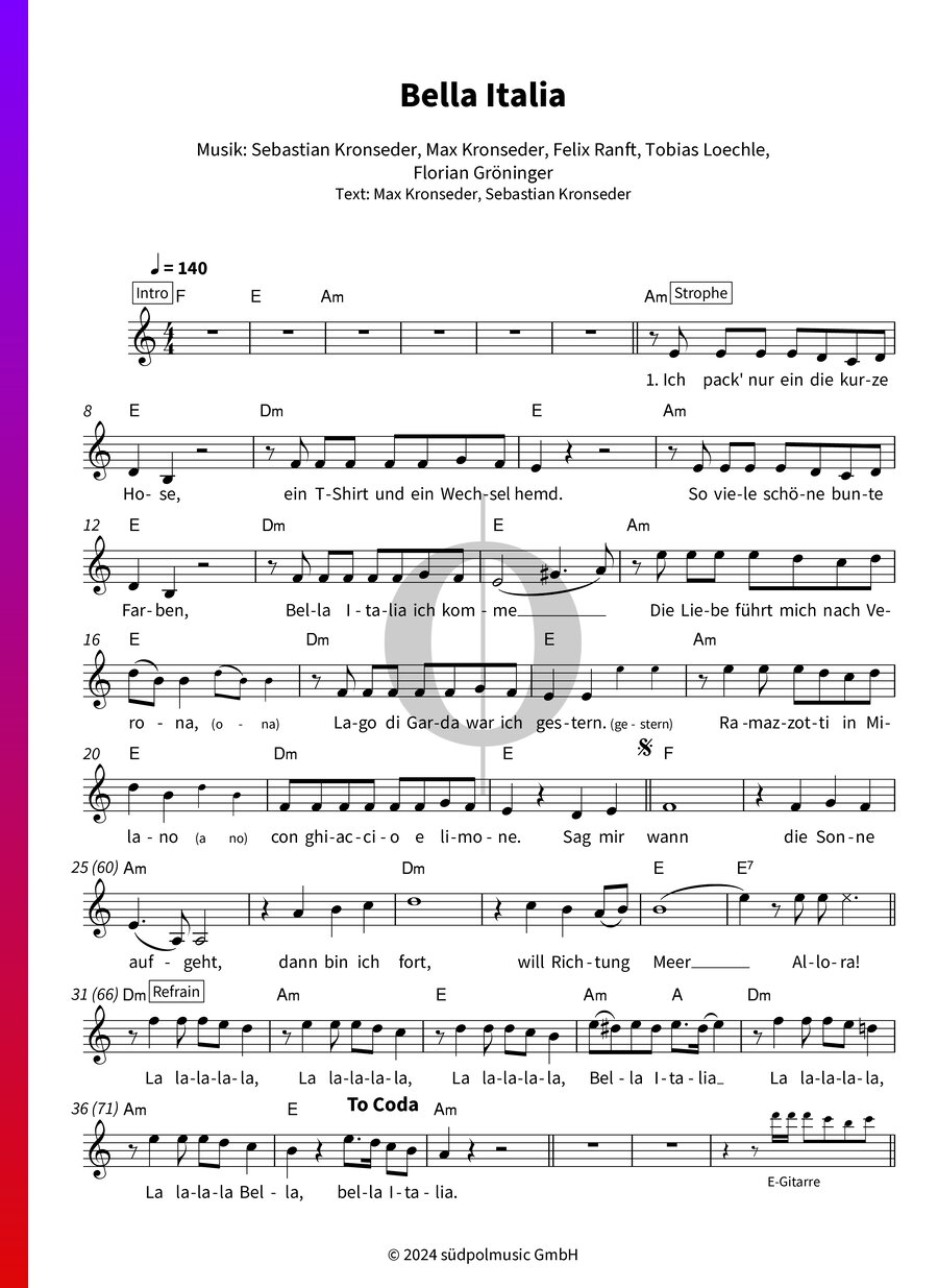 Bella Italia (DeSchoWieda) Piano Sheet Music - OKTAV