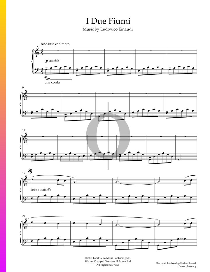 I Due Fiumi (Ludovico Einaudi) Piano Sheet Music - OKTAV