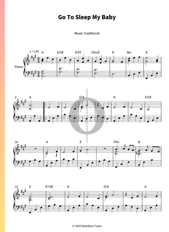 Go To Sleep My Baby (Anonymous) Piano Sheet Music - OKTAV