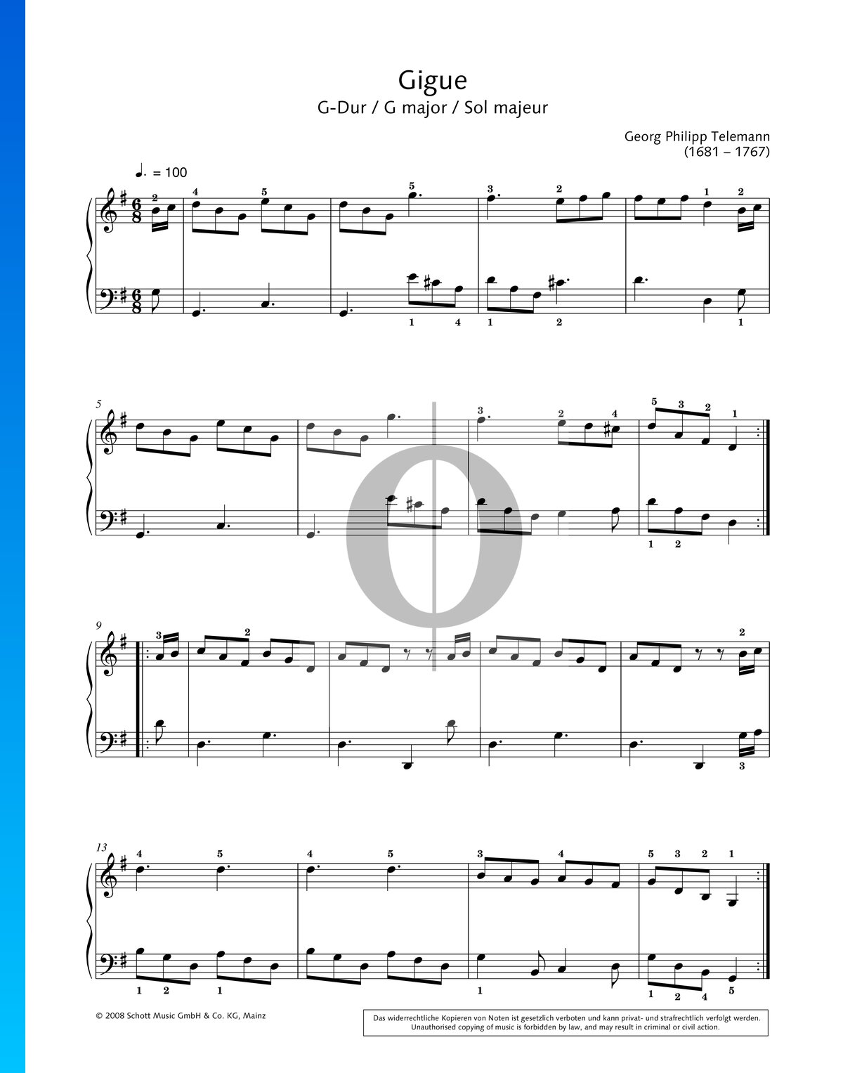 Gigue in G Major (Georg Philipp Telemann) Piano Sheet Music - OKTAV
