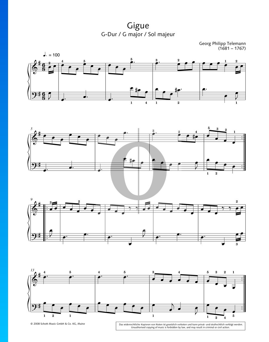 Gigue in G Major (Georg Philipp Telemann) Piano Sheet Music - OKTAV