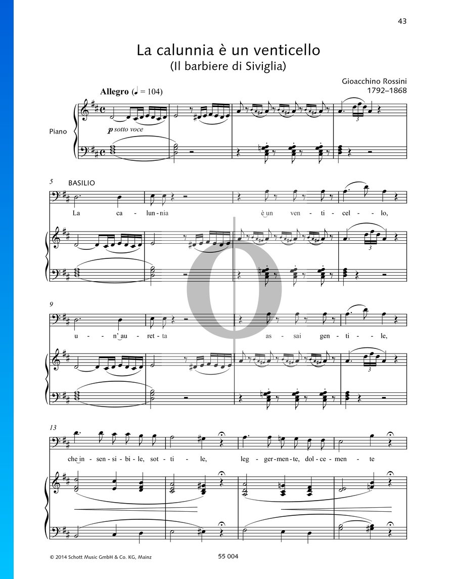 La calunnia è un venticello (Gioachino Antonio Rossini) Piano Sheet ...