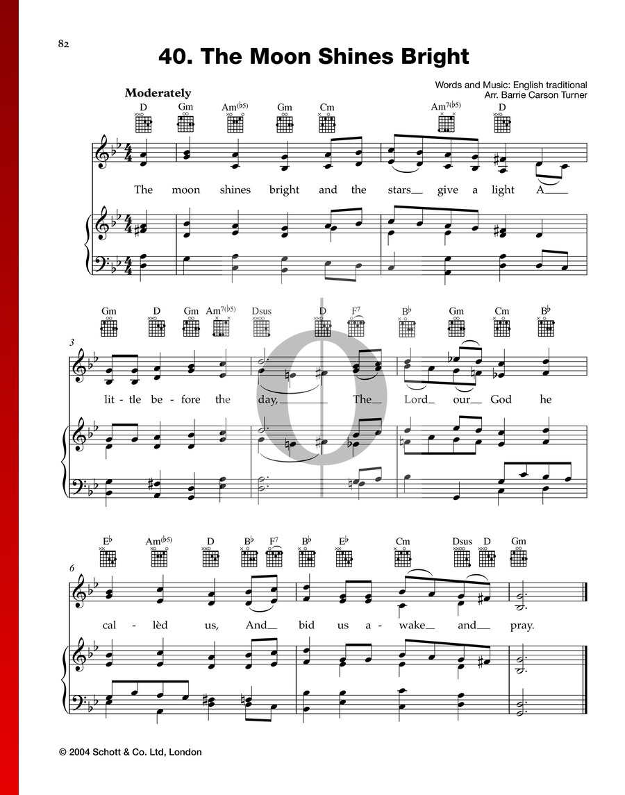 The Moon Shines Bright (Anonymous) Piano Sheet Music - OKTAV
