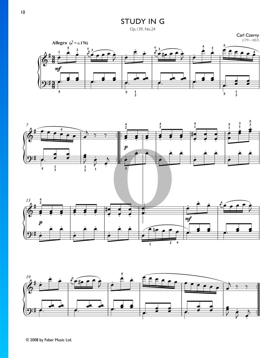 Study in G Major, Op. 139 No. 24 (Carl Czerny) Piano Sheet Music - OKTAV