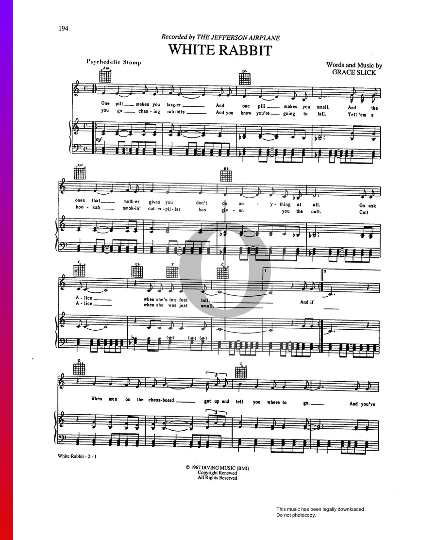 White Rabbit (Jefferson Airplane) Piano Sheet Music - OKTAV