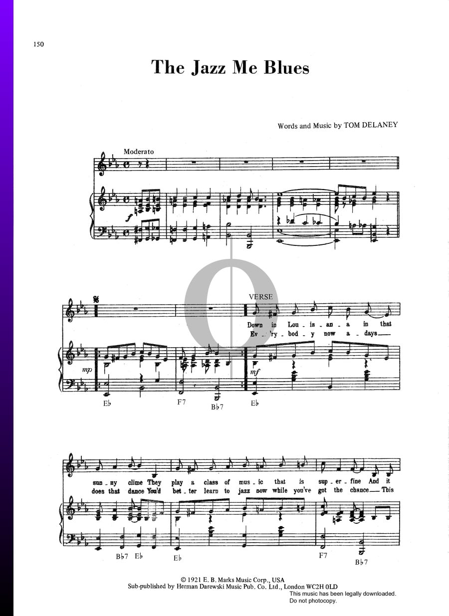 Jazz Me Blues (Tom Delaney) Piano Sheet Music - OKTAV