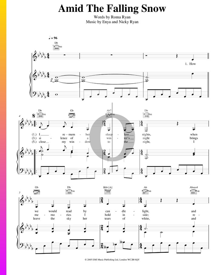 Amid The Falling Snow (Enya) Piano Sheet Music - OKTAV