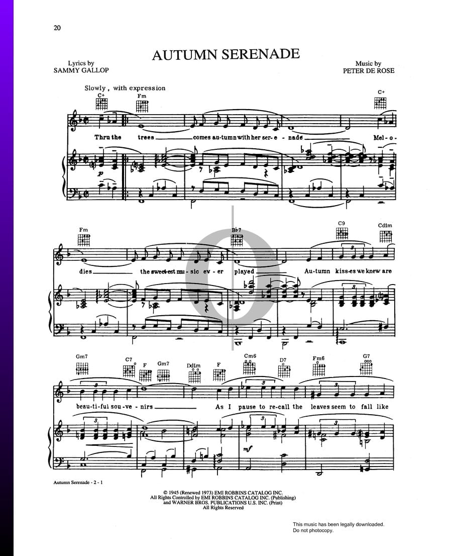 Autumn Serenade (Peter DeRose) Piano Sheet Music - OKTAV