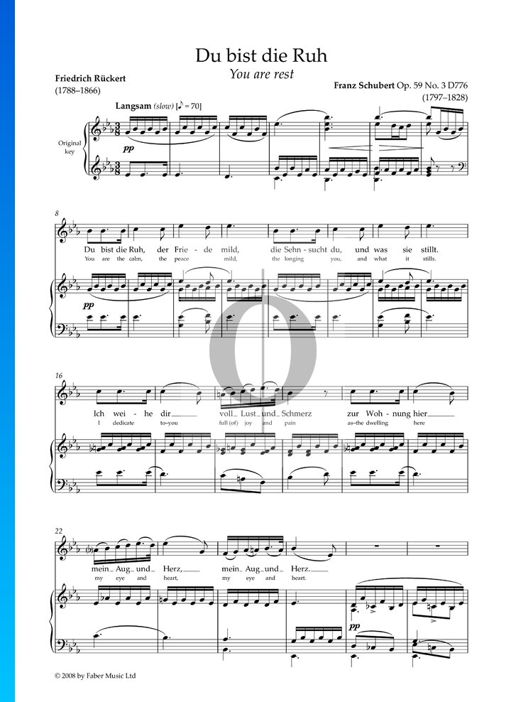 Du bist die Ruh, Op. 59: No. 3 (Franz Schubert) Piano Sheet Music - OKTAV