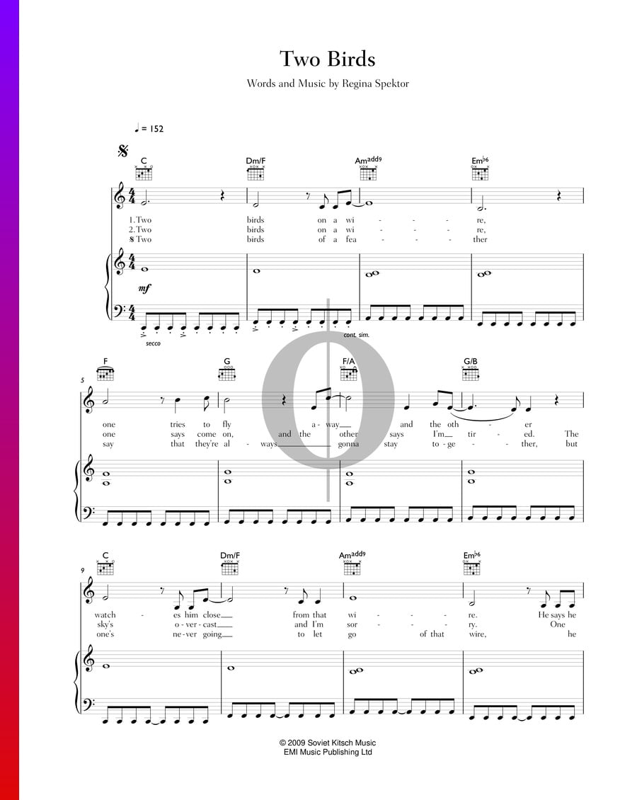 Two Birds (Regina Spektor) Piano Sheet Music - OKTAV