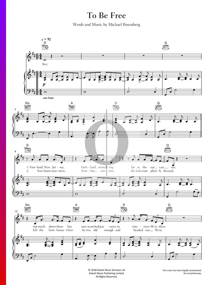 To Be Free (Passenger) Piano Sheet Music - OKTAV
