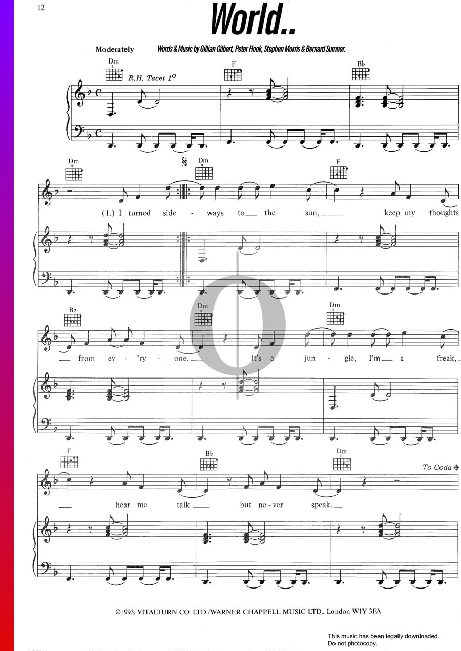 World (New Order) Piano Sheet Music - OKTAV