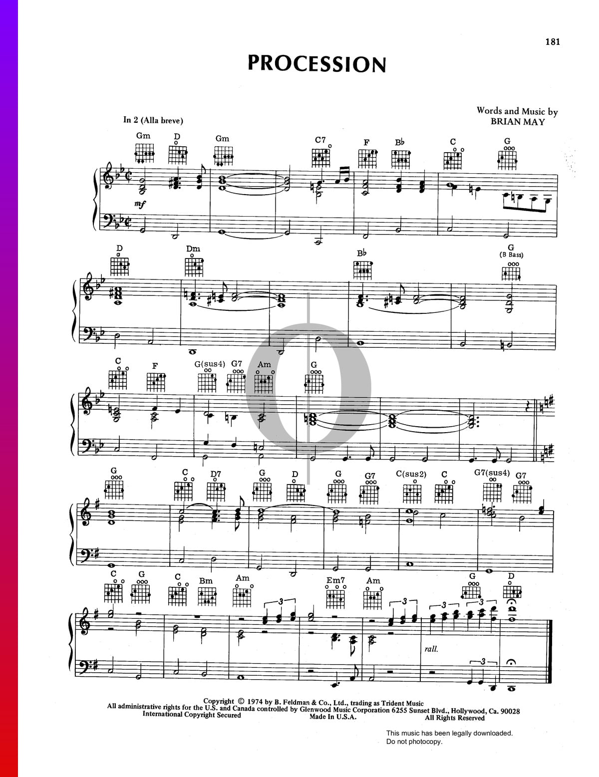 Procession (Queen) Piano Sheet Music - OKTAV