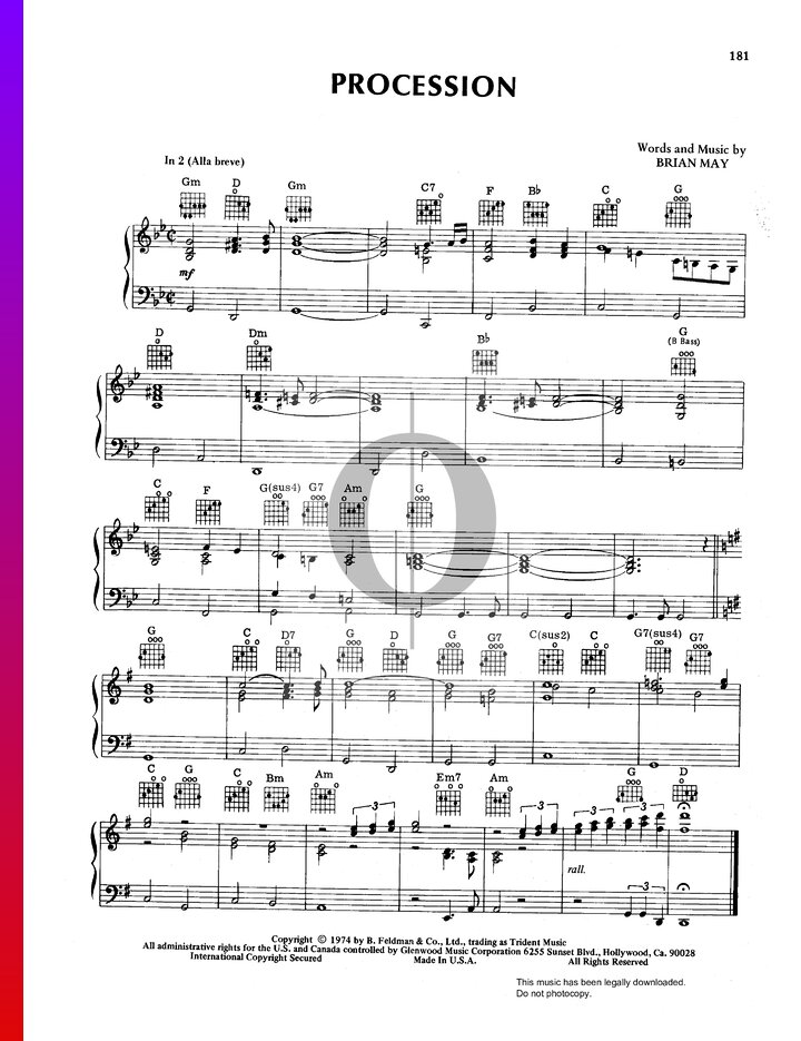 Procession (Queen) Piano Sheet Music - OKTAV