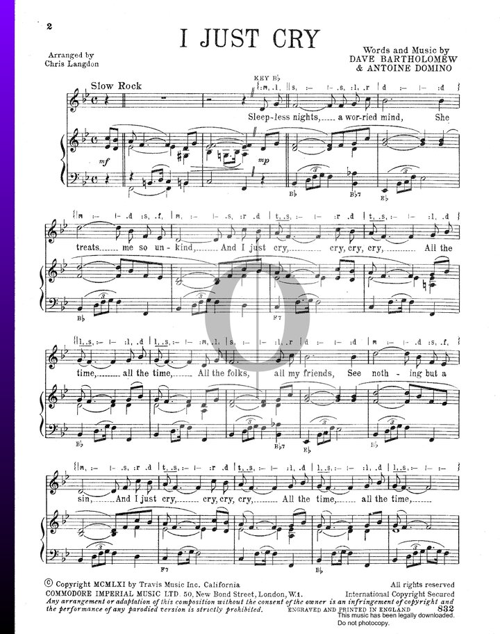 I Just Cry Sheet Music Piano Voice OKTAV