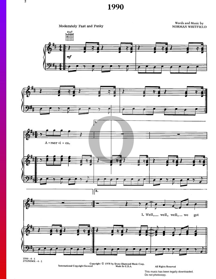 1990 - Nineteen Ninety (The Temptations) Piano Sheet Music - OKTAV