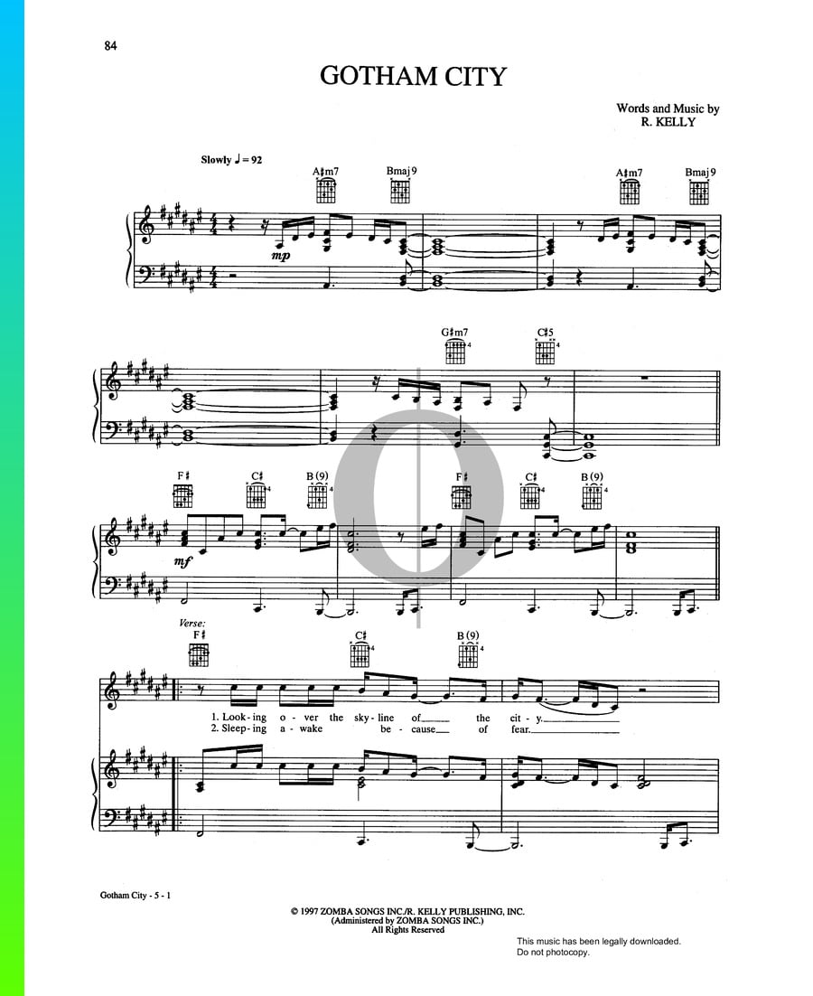 Gotham City Piano Sheet Music from Batman & Robin by R. Kelly - OKTAV