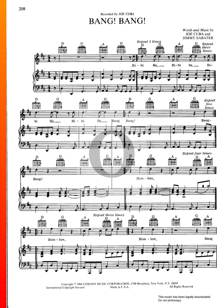 Bang! Bang! (Joe Cuba) Piano Sheet Music - OKTAV